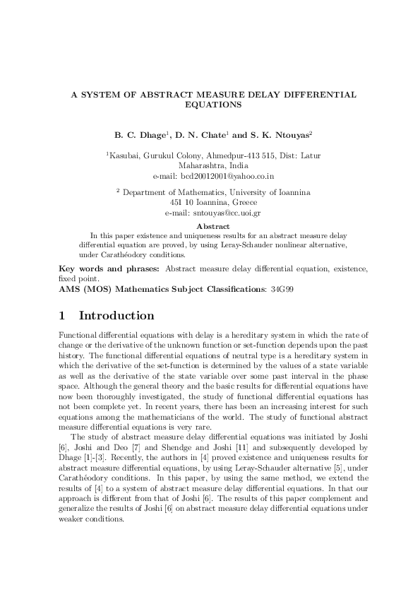 (PDF) A system of abstract measure delay differential equations