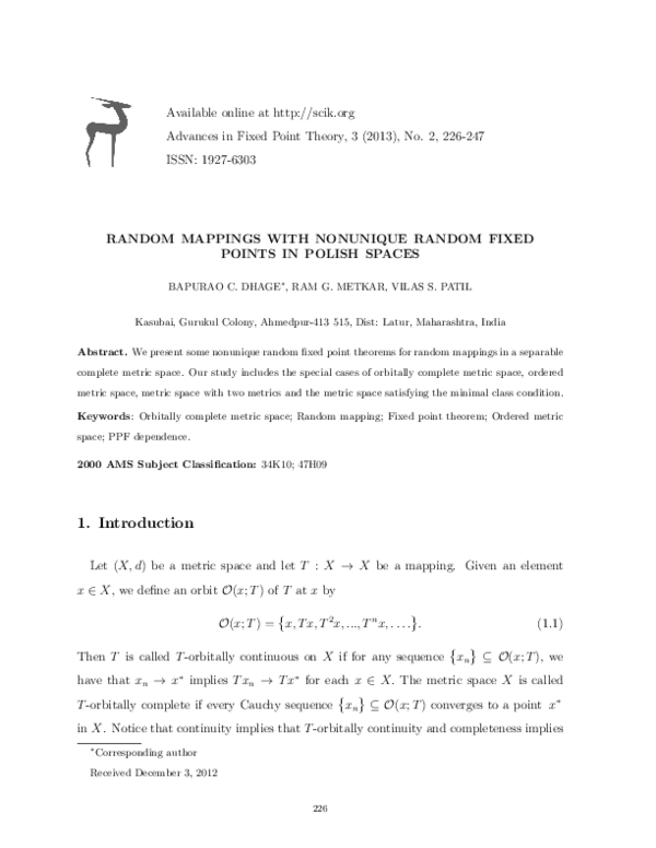 (PDF) Random mappings with nonunique random fixed points in polish spaces