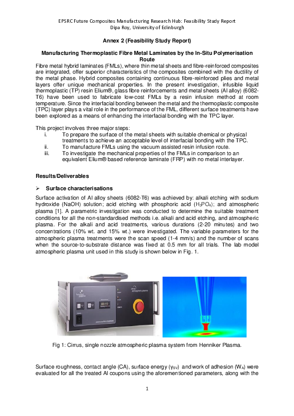 (PDF) EPSRC Future Composites Manufacturing Research Hub: Feasibility ...