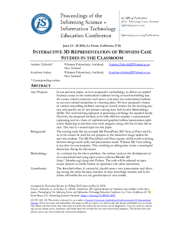(PDF) Interactive 3D Representation of Business Case Studies in the ...