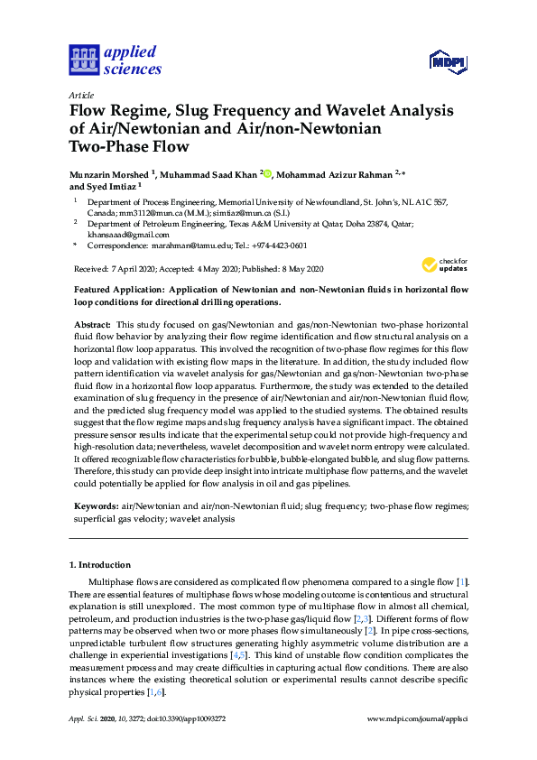 (PDF) Flow Regime, Slug Frequency and Wavelet Analysis of Air/Newtonian and Air/non-Newtonian ...
