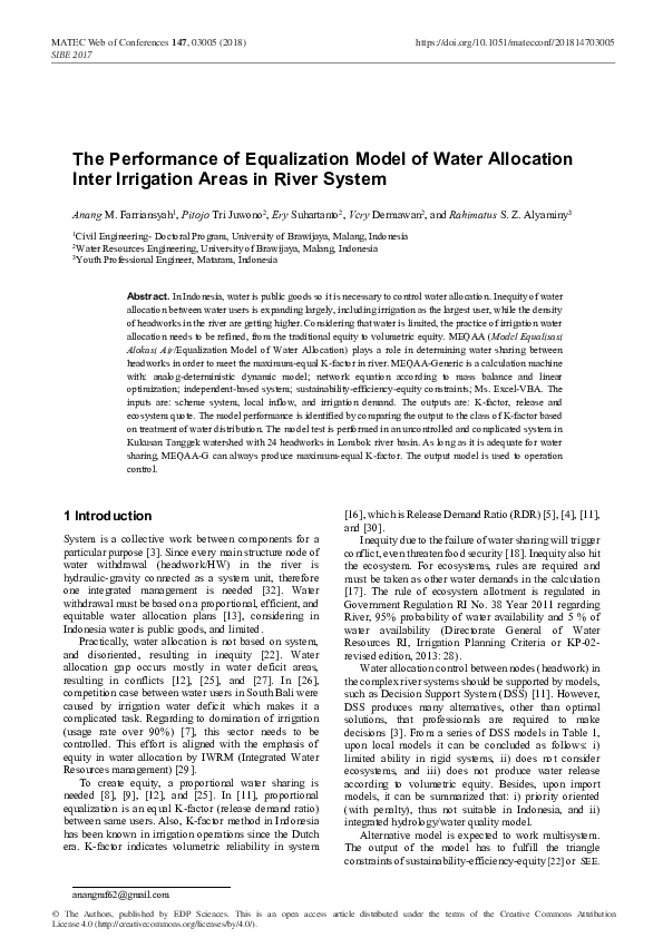 (PDF) The Performance of Equalization Model of Water Allocation Inter ...