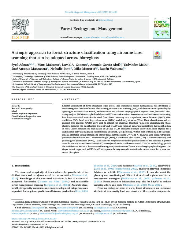 Pdf A Simple Approach To Forest Structure Classification Using Airborne Laser Scanning That