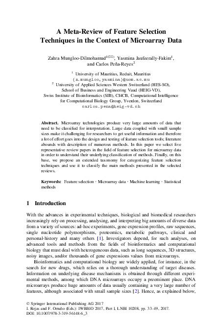 (PDF) A Meta-Review of Feature Selection Techniques in the Context of Microarray Data