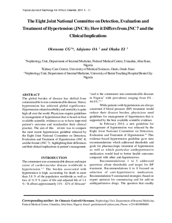 (PDF) The Eight Joint National Committee on Detection, Evaluation and ...