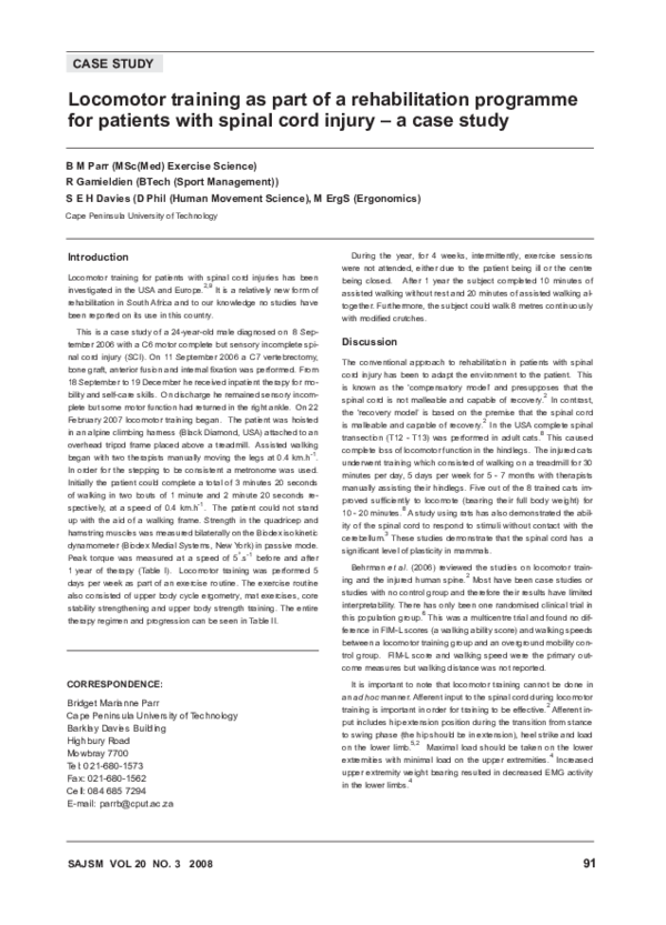 (PDF) Locomotor training as part of a rehabilitation programme for ...