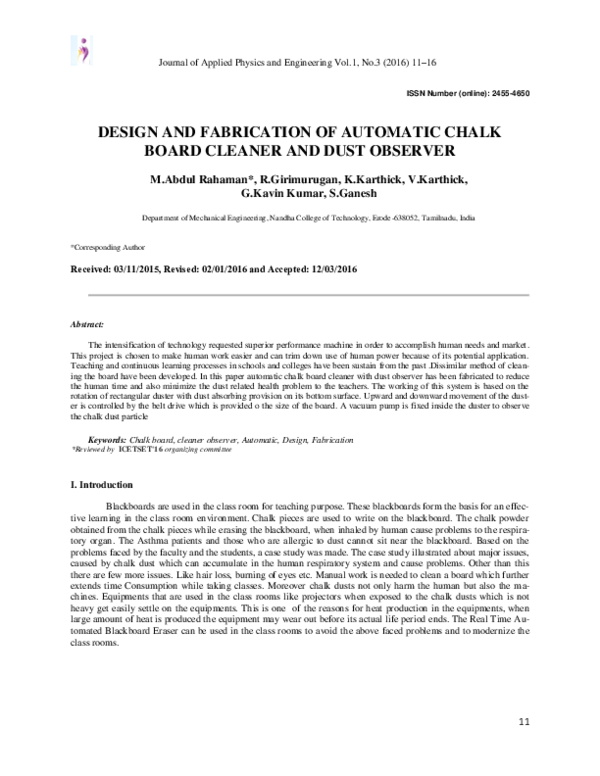 (PDF) Design and Fabrication of Automatic Chalk Board Cleaner and Dust ...