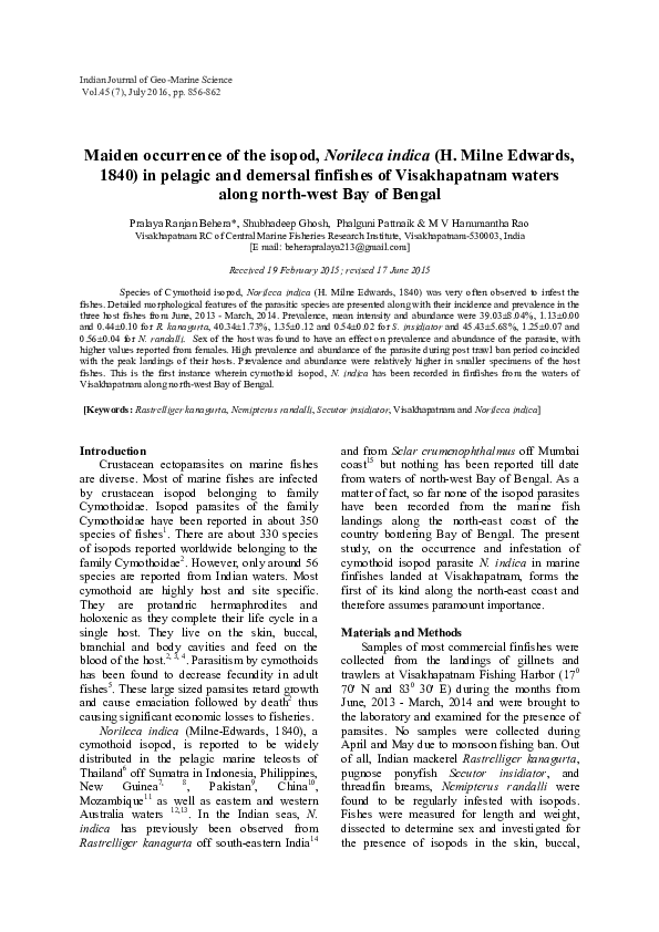 (PDF) Maiden occurrence of the isopod, Norileca indica (H. Milne ...