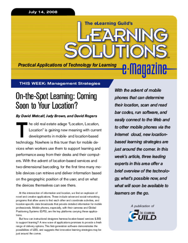 (PDF) On-the-Spot Learning: Coming Soon to Your Location?