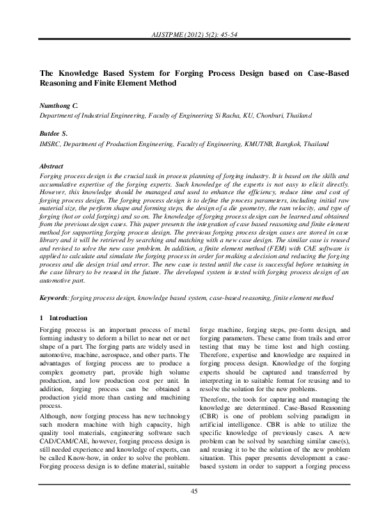 (PDF) The Knowledge Based System for Forging Process Design based on Case-Based Reasoning and ...