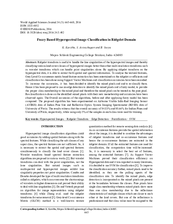 (PDF) Fuzzy Based Hyperspectral Image Classification in Ridgelet Domain