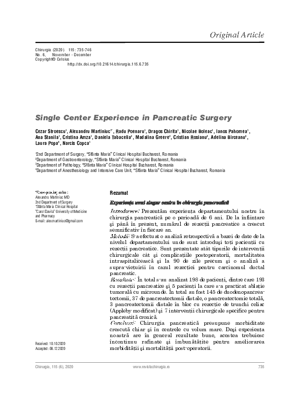 (PDF) Single Center Experience in Pancreatic Surgery