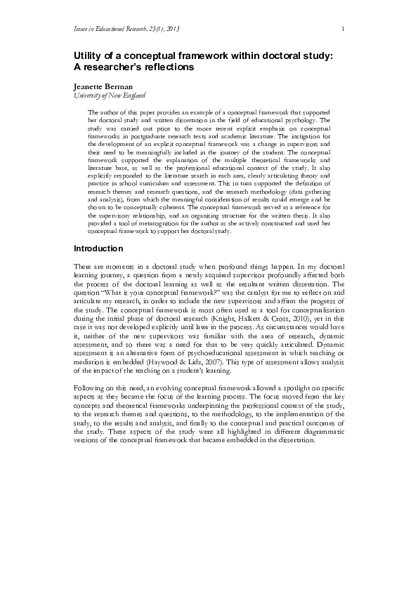 (PDF) Utility of a conceptual framework within doctoral study: A ...