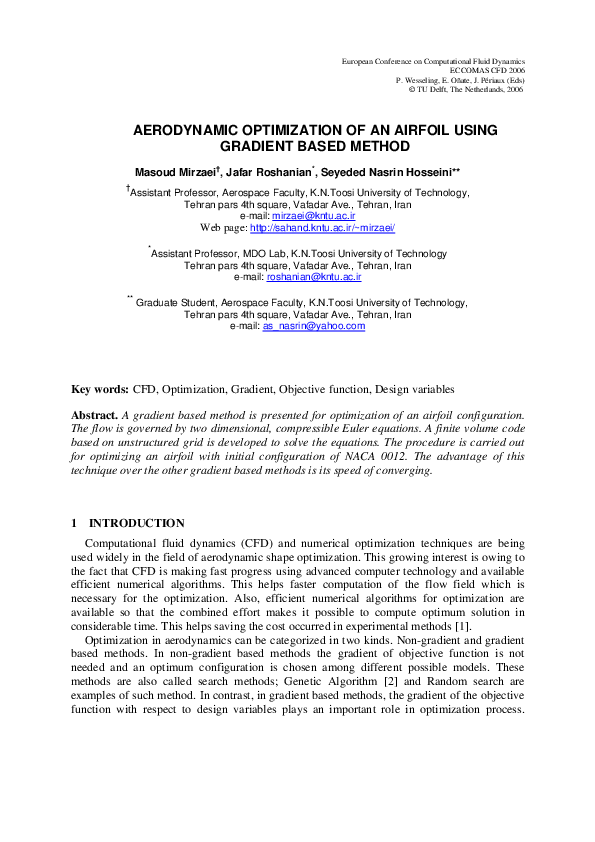 (PDF) Aerodynamic Optimization of an Airfoil Using Gradient Based Method