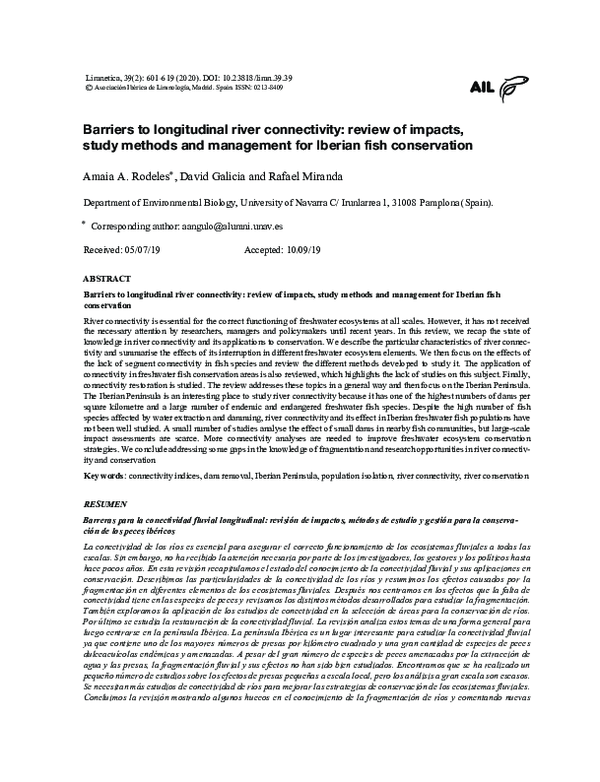 (PDF) Barriers to longitudinal river connectivity: review of impacts ...