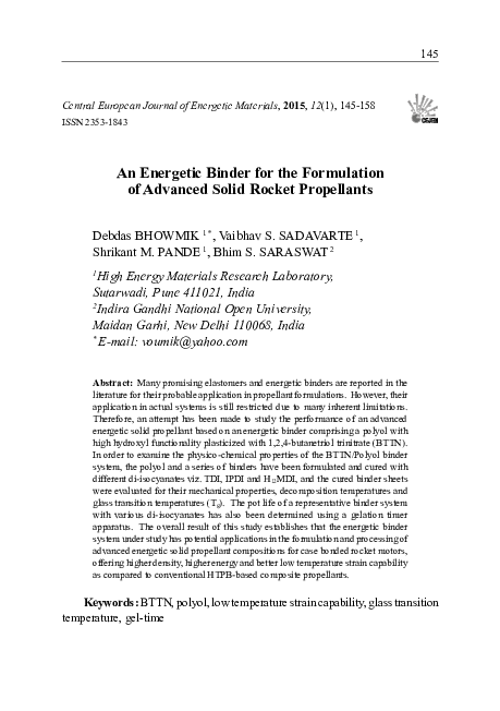 (PDF) An Energetic Binder for the Formulation of Advanced Solid Rocket ...