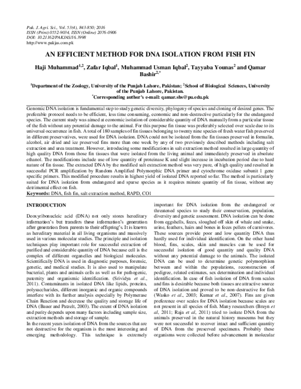 (PDF) An Efficient Method for Dna Isolation from Fish Fin