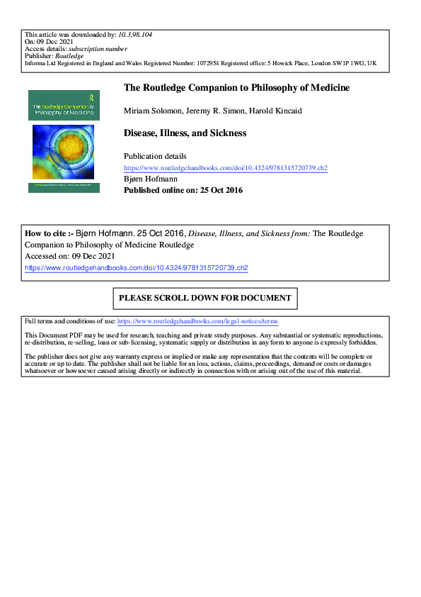 (PDF) Disease, Illness, and Sickness