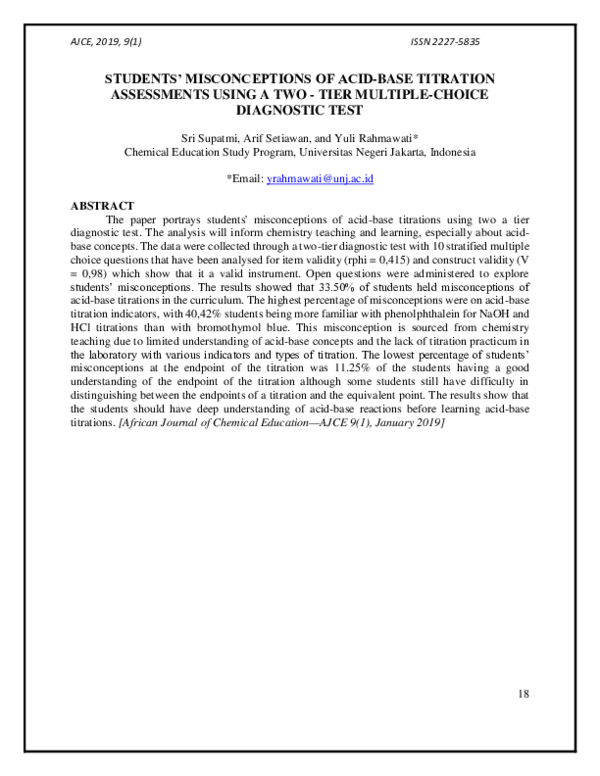 (PDF) Students’ misconceptions of acid-base titration assessments using ...