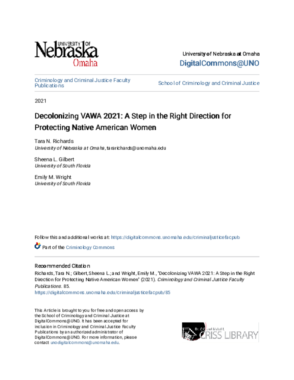 (PDF) Decolonizing VAWA 2021: A Step in the Right Direction for ...