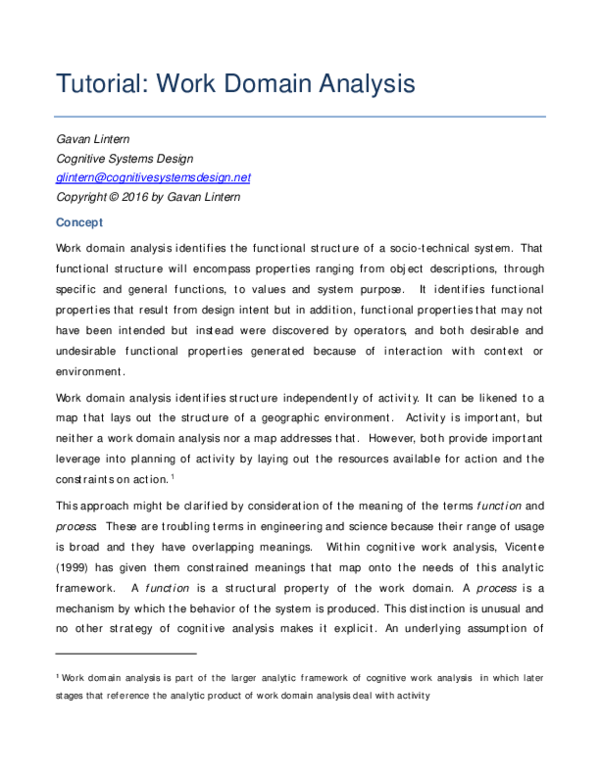 (PDF) Tutorial : Work Domain Analysis