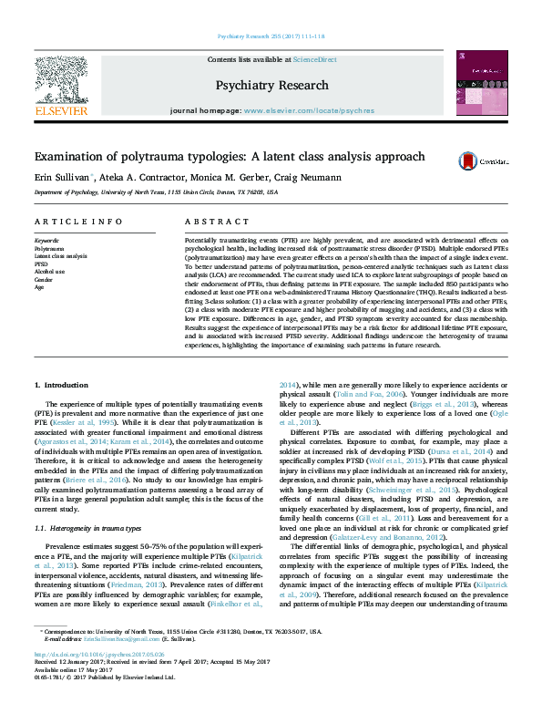 (PDF) Examination of polytrauma typologies: A latent class analysis ...