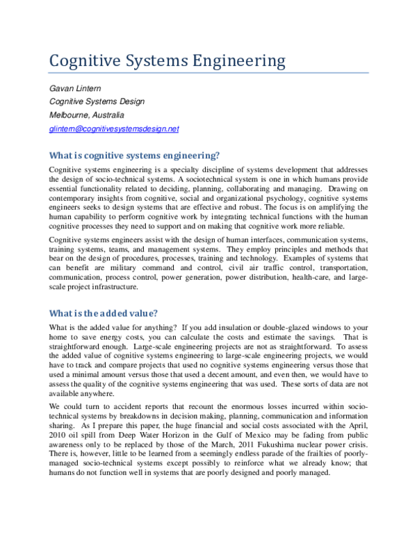 (PDF) Cognitive Systems Engineering