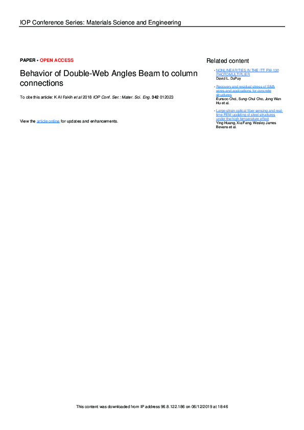 (PDF) Behavior of Double-Web Angles Beam to column connections
