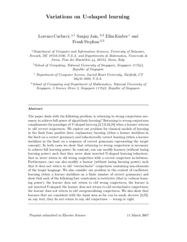 (PDF) Variations on U-shaped Learning
