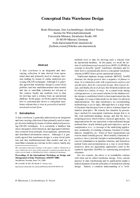 (PDF) Conceptual data warehouse modeling