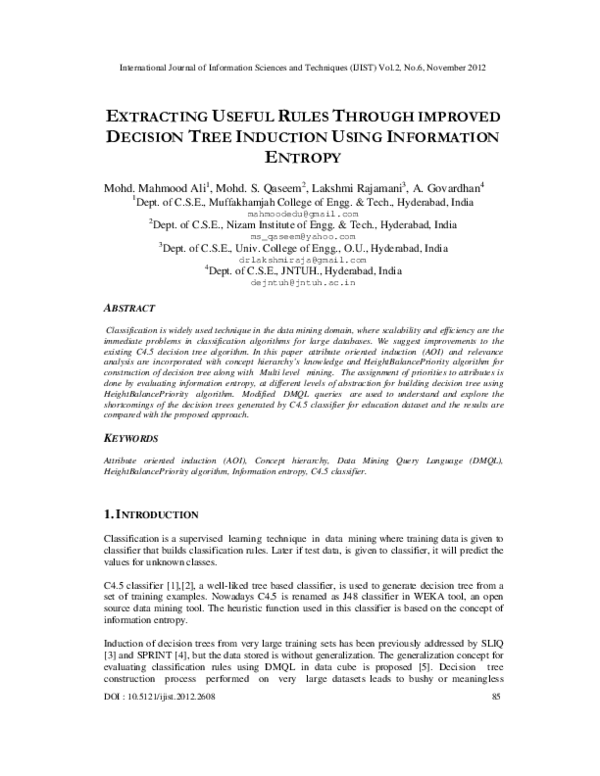 (PDF) EXTRACTING USEFUL RULES THROUGH IMPROVED DECISION TREE INDUCTION USING INFORMATION ENTROPY