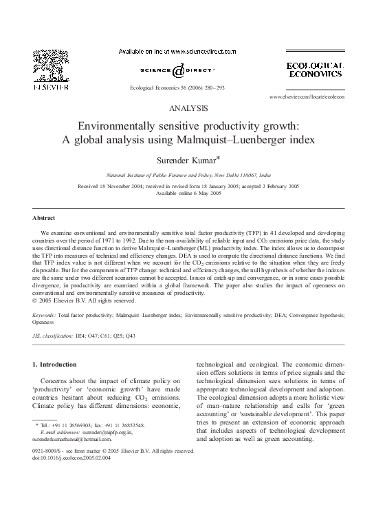 (PDF) Environmentally sensitive productivity growth: A global analysis using Malmquist ...
