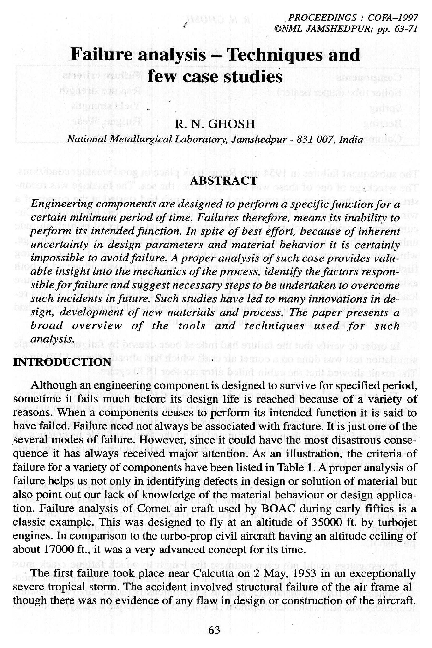 (PDF) Failure analysis: techniques and few case studies