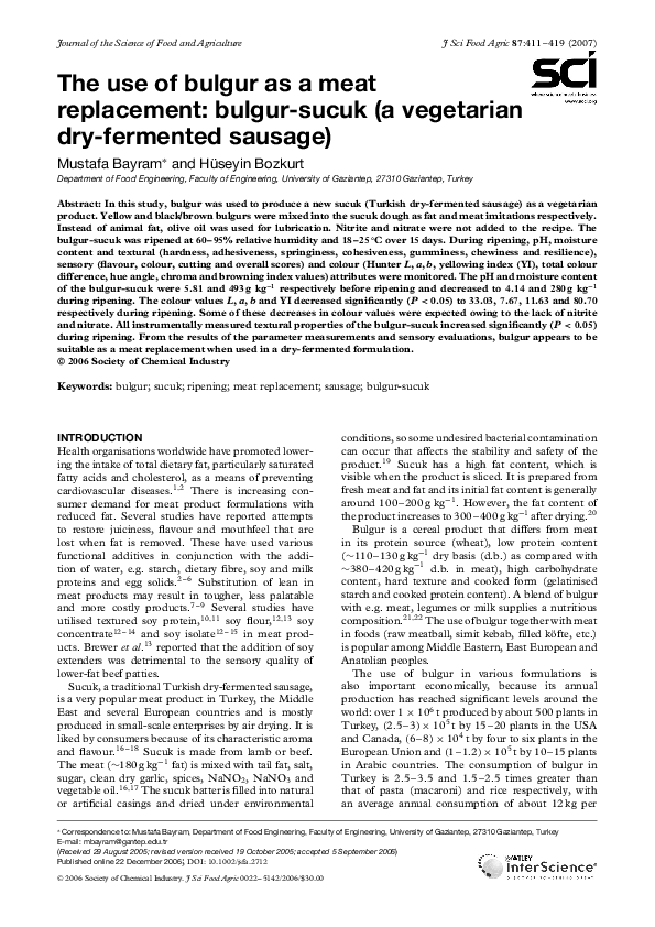 (PDF) The use of bulgur as a meat replacement: bulgur-sucuk (a ...