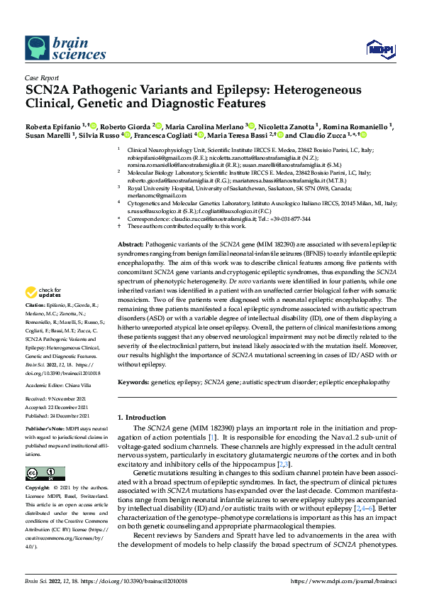 (PDF) SCN2A Pathogenic Variants and Epilepsy: Heterogeneous Clinical ...
