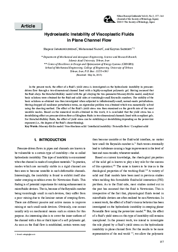 (PDF) Hydroelastic Instability of Viscoplastic Fluids in Plane Channel Flow