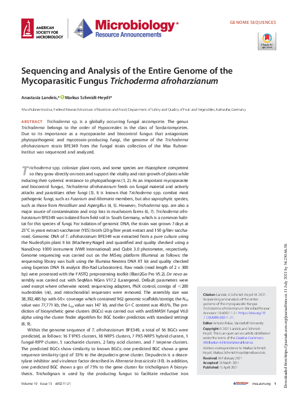 (PDF) Sequencing and Analysis of the Entire Genome of the Mycoparasitic Fungus Trichoderma ...