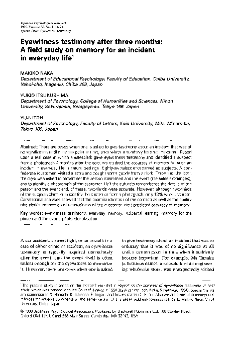(PDF) Eyewitness testimony after three months: A field study on memory ...