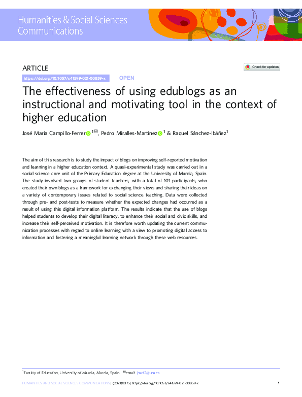 (PDF) The effectiveness of using edublogs as an instructional and motivating tool in the context ...