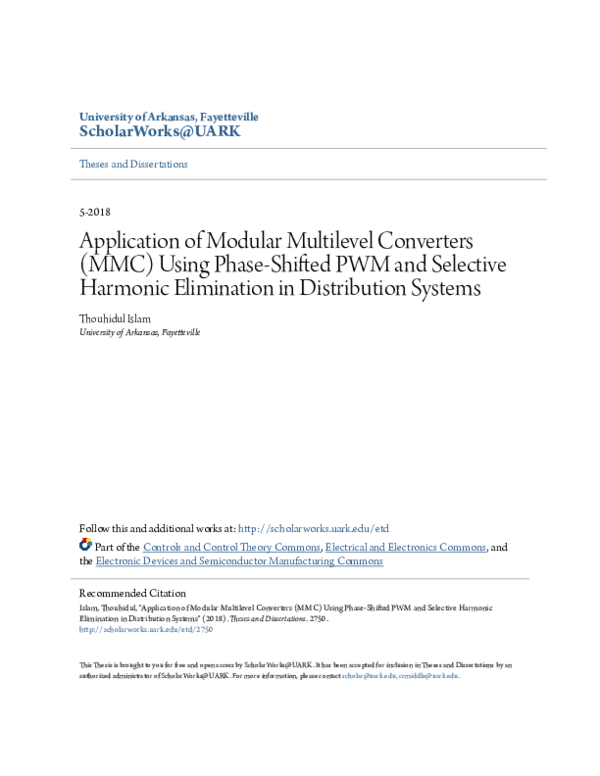 Pdf Application Of Modular Multilevel Converters Mmc Using Phase Shifted Pwm And Selective