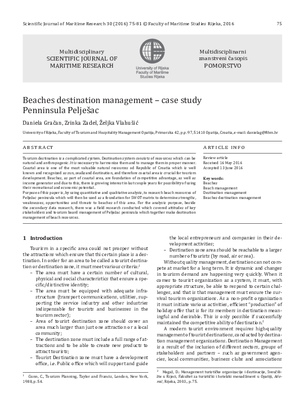 (PDF) Beaches destination management – case study Penninsula Pelješac