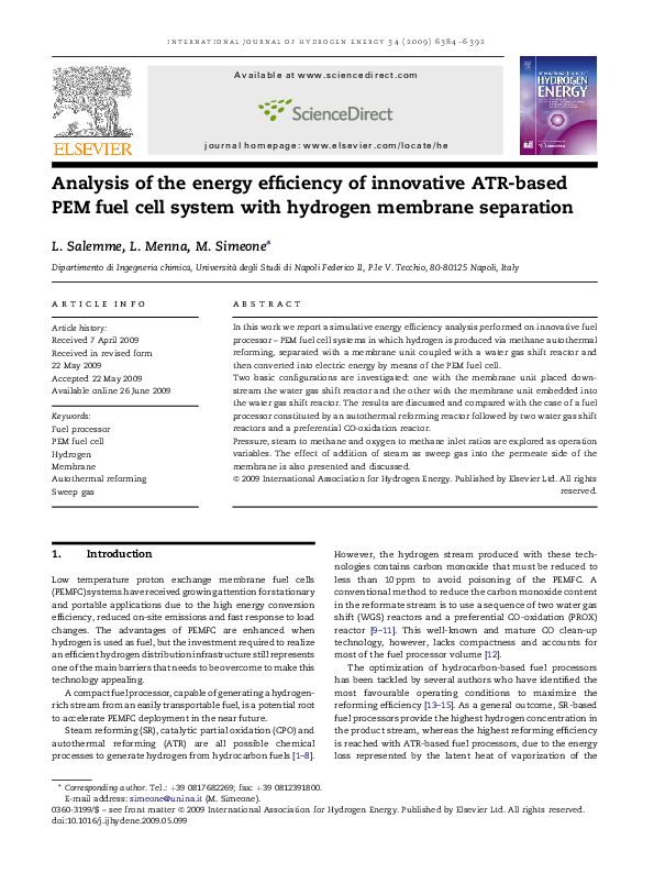 (PDF) Analysis of the energy efficiency of innovative ATR-based PEM ...