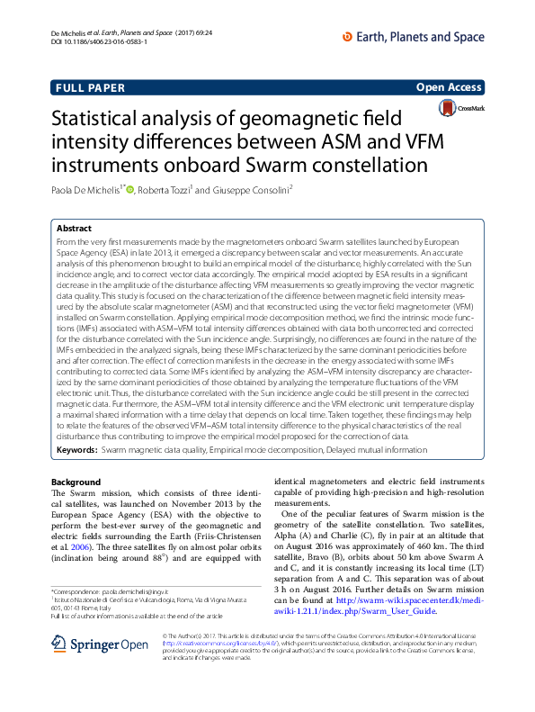 (PDF) Statistical analysis of geomagnetic field intensity differences between ASM and VFM ...