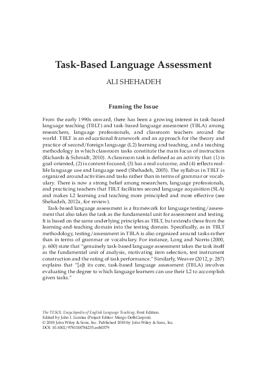(PDF) Task-Based Language Assessment