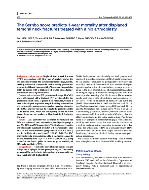 (PDF) The Sernbo score predicts 1-year mortality after displaced ...