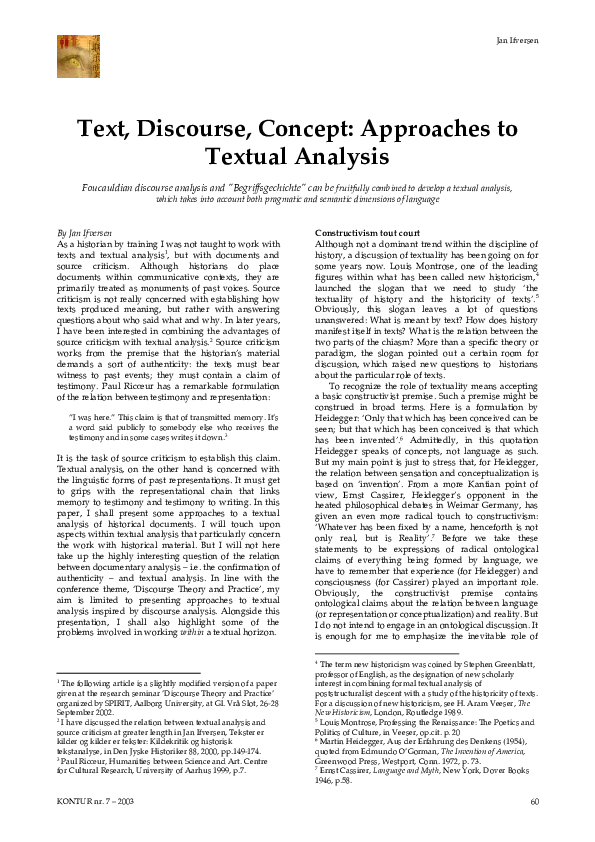 (PDF) Text, Discourse, Concept: Approaches to Textual Analysis