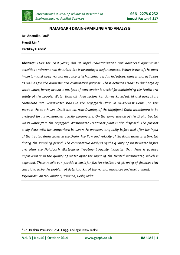 (PDF) Najafgarh Drain-Sampling and Analysis