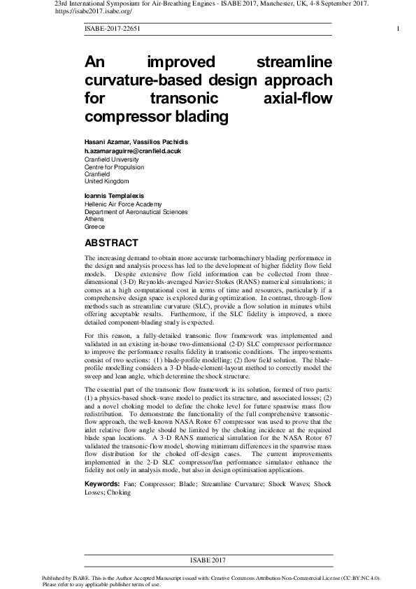 (PDF) An improved streamline curvature-based design approach for transonic axial-flow compressor ...