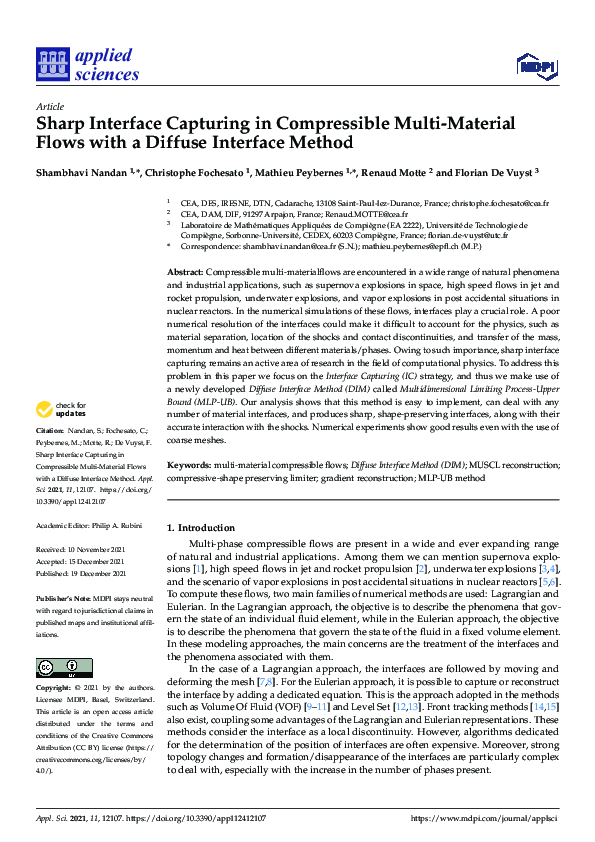 (PDF) Sharp Interface Capturing in Compressible Multi-Material Flows with a Diffuse Interface Method