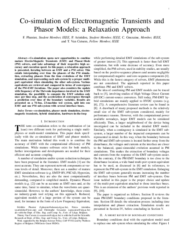 (PDF) Co-simulation of Electromagnetic Transients and Phasor Models: a Relaxation Approach